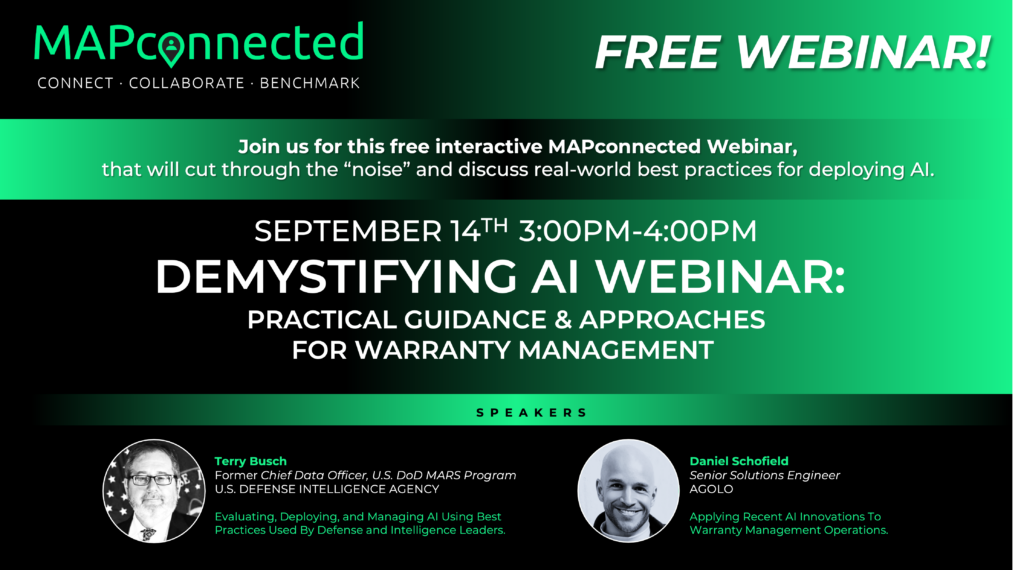 Demystifying AI Webinar 9/14 Plus Supplier Warranty Survey + Summit - MAPconnected